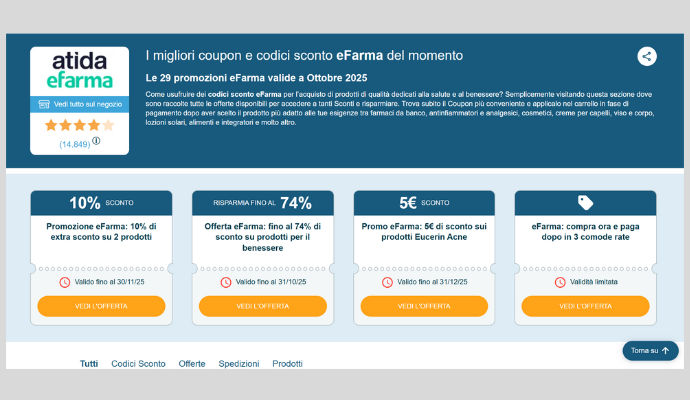 Offerta eFarma: fino al 74% di sconto su prodotti per il benessere