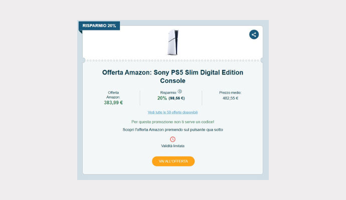 Il miglior coupon Amazon del giorno: Sony PS5 Slim Digital Edition ...