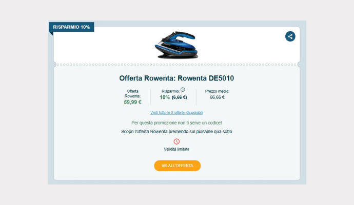 Il miglior Coupon Rowenta del giorno: Rowenta DE5010 a soli 59,99 euro
