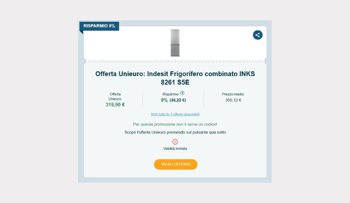 Il miglior coupon Unieuro del giorno: Indesit Frigorifero combinato ...