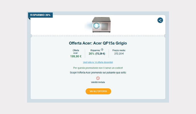 Il miglior Coupon Acer del giorno: Acer QF15a Grigio a soli 199,90 euro