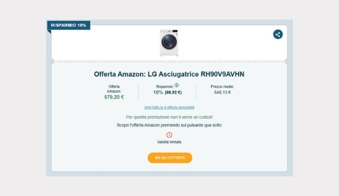 Il miglior Coupon Amazon del giorno: LG Asciugatrice RH90V9AVHN a soli ...