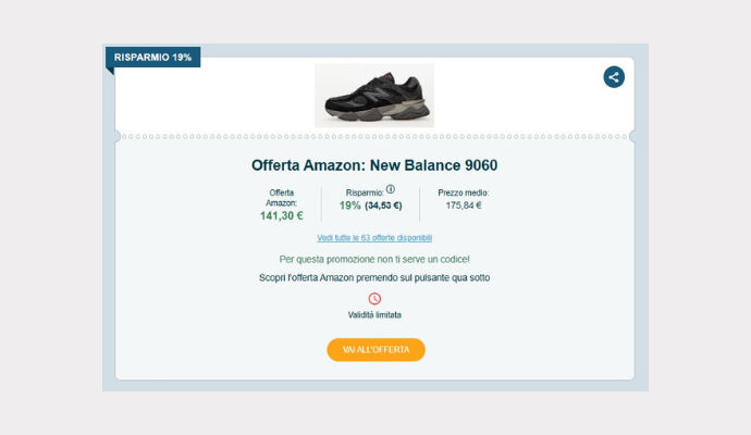 Il miglior coupon Amazon del giorno: New Balance 9060 a soli 141,30 euro