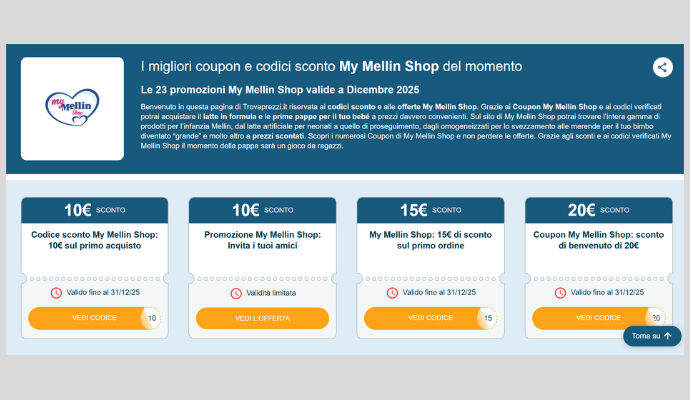 Coupon di benvenuto Mellin: sconto di 20 euro