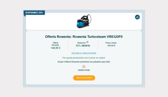 Il miglior Coupon Rowenta del giorno: Rowenta Turbosteam VR8320F0 a ...