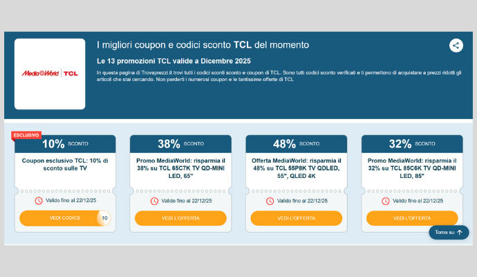 Coupon esclusivo TCL: 10% di sconto sulle TV