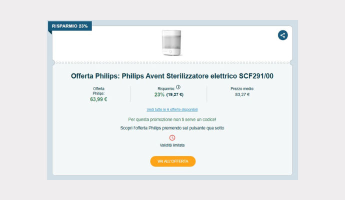 Il miglior Coupon Philips del giorno: Philips Avent Sterilizzatore ...