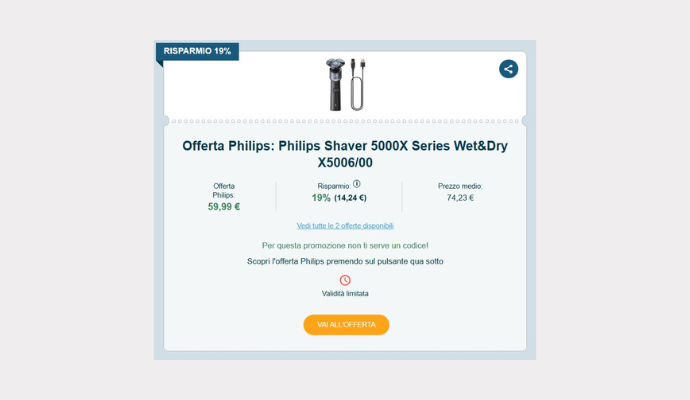 Il miglior Coupon Philips del giorno: Philips Shaver 5000X Series Wet ...