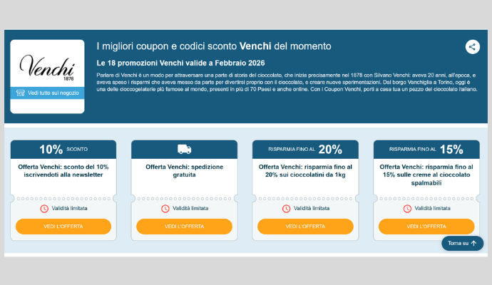 Offerta Venchi: spedizione gratuita