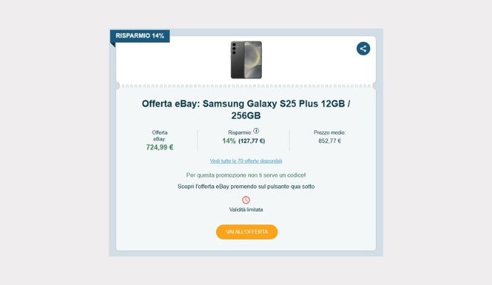 Il miglior Coupon eBay del giorno: Samsung Galaxy S25 Plus 12GB / 256GB ...