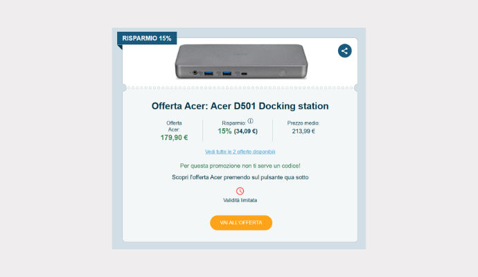 Il miglior Coupon Acer del giorno: Acer D501 Docking station a soli 179 ...