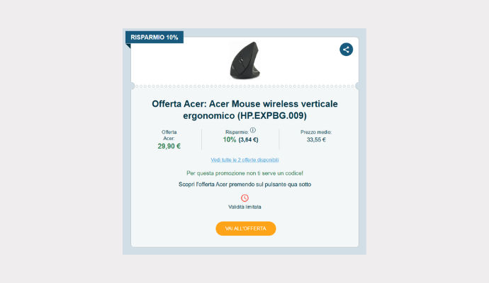 Il miglior Coupon Acer del giorno: Acer Mouse wireless verticale ...