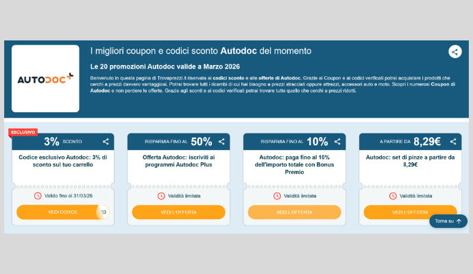 Codice esclusivo Autodoc: 3% di sconto su tutto il carrello