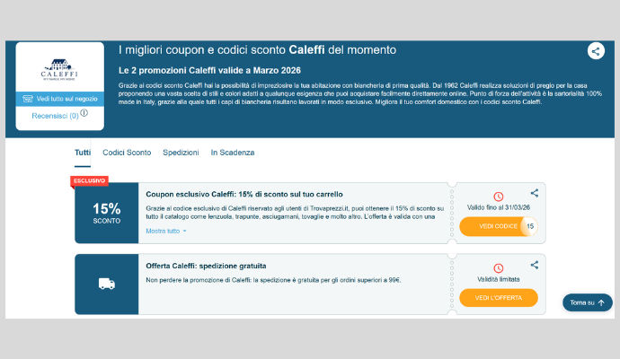 Coupon esclusivo Caleffi: 15% di sconto sul tutto