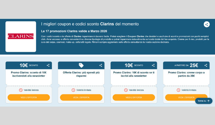 Promo Clarins: sconto di 10 euro iscrivendoti alla newsletter