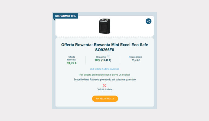 Il miglior Coupon Rowenta del giorno: Rowenta Mini Excel Eco Safe ...