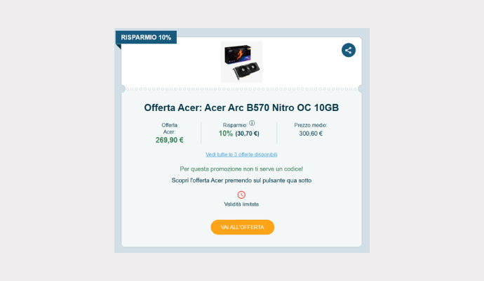 Il miglior Coupon Acer del giorno: Acer Arc B570 Nitro OC 10GB a soli ...