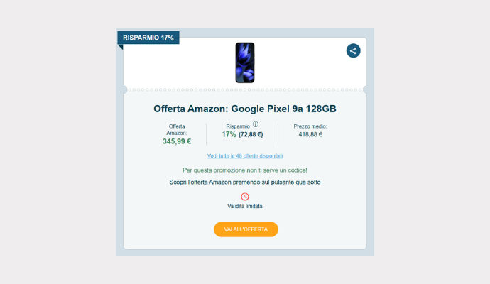Il miglior Coupon Amazon del giorno: Google Pixel 9a 128GB a soli 345 ...