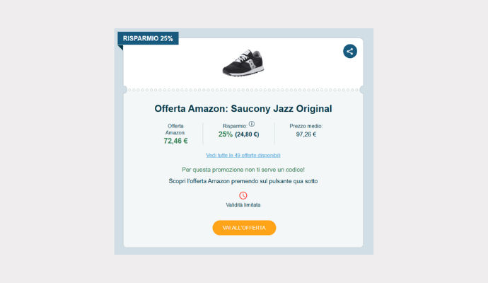Il miglior Coupon Amazon del giorno: Saucony Jazz Original a soli 72,46 ...