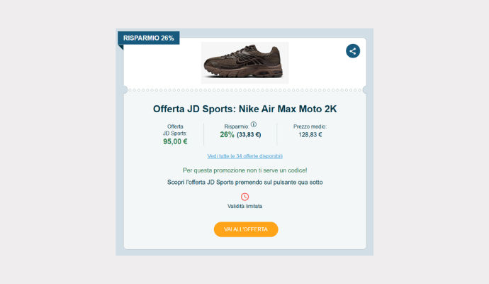Il miglior Coupon JD Sports del giorno: Nike Air Max Moto 2K a soli 95 euro