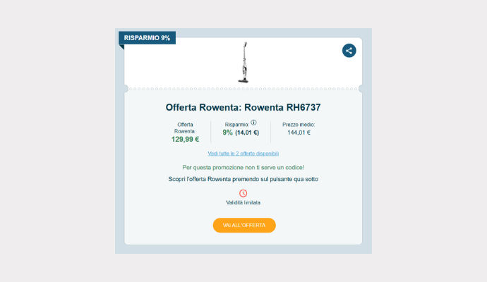 Il miglior Coupon Rowenta del giorno: Rowenta RH6737 a soli 129,99 euro