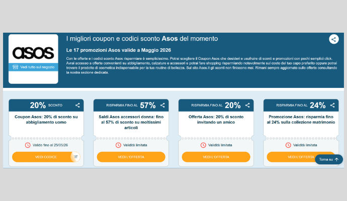 Coupon Asos: 20% di sconto su abbigliamento uomo