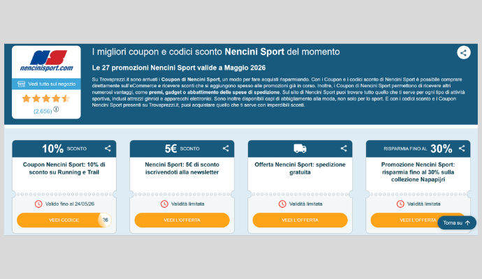 Promo Nencini Sport: 10% di sconto extra su Running & Trail