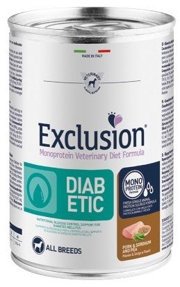 Exclusion Diabetic Adult All Breeds Cane (Maiale Sorgo e Piselli) - umido | Confronta prezzi ...