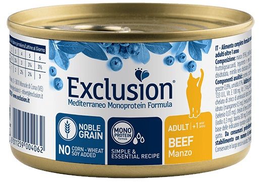 Exclusion Mediterraneo Monoprotein Gatto Adult (Manzo) - umido | Confronta prezzi | Trovaprezzi.it