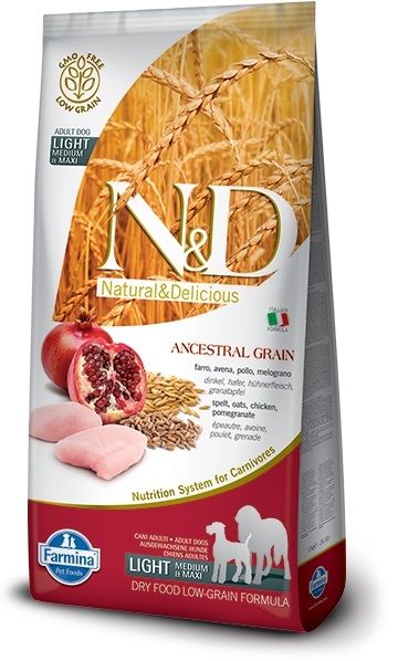 Farmina N&D Ancestral Grain Light Adult Medium&Maxi Cane (Pollo Melograno) - secco 12kg ...